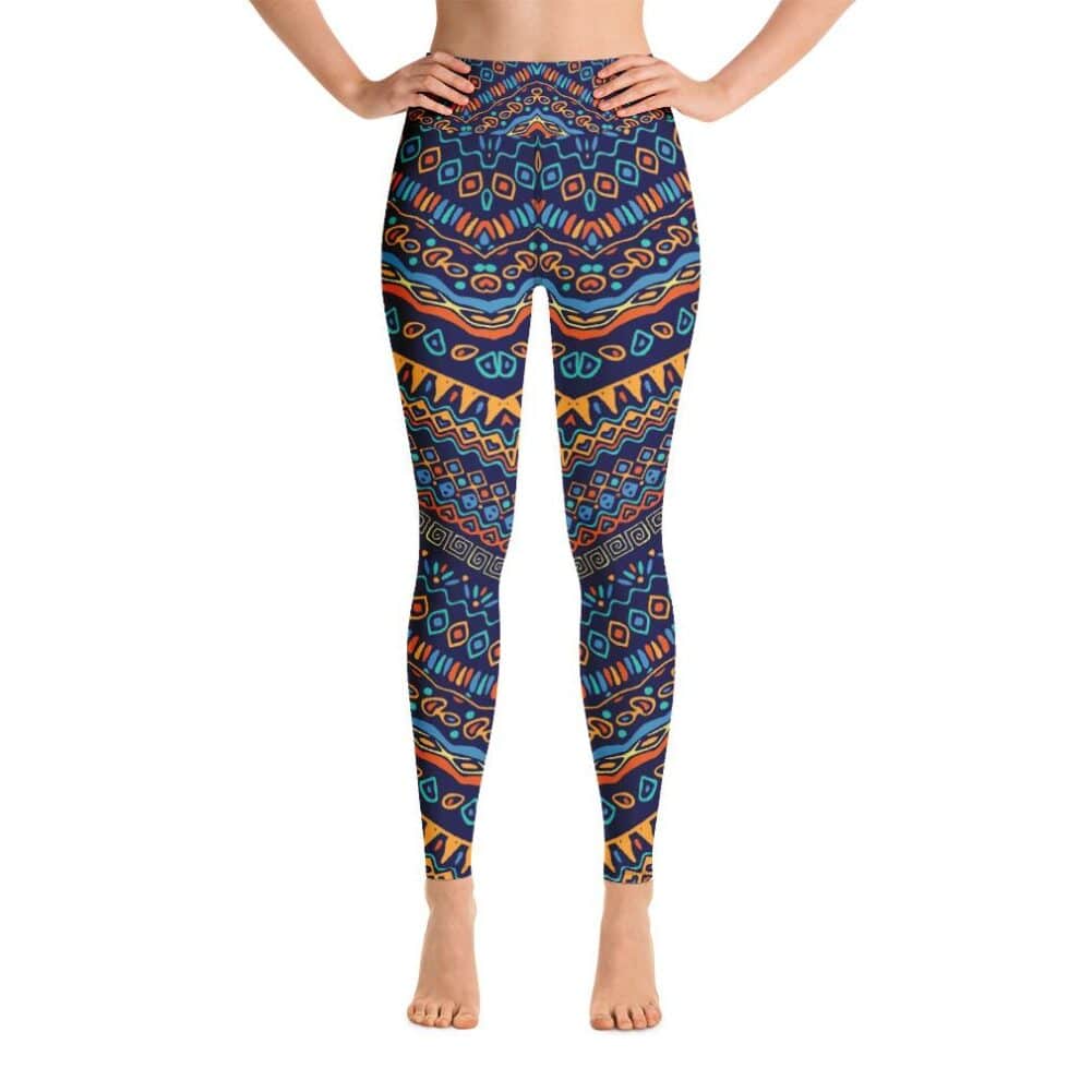 Blue & Orange Ethnic High Waist Bohemian Yoga Pants Leggings