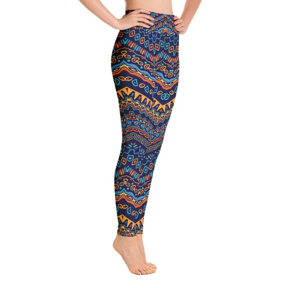 Blue & Orange Ethnic High Waist Bohemian Yoga Pants Leggings