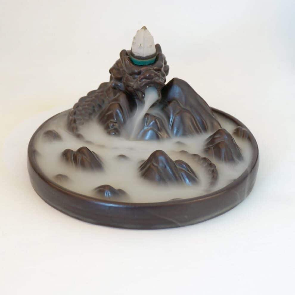 Ceramic Backflow Majestic Mountain Dragon Incense Burner Holder
