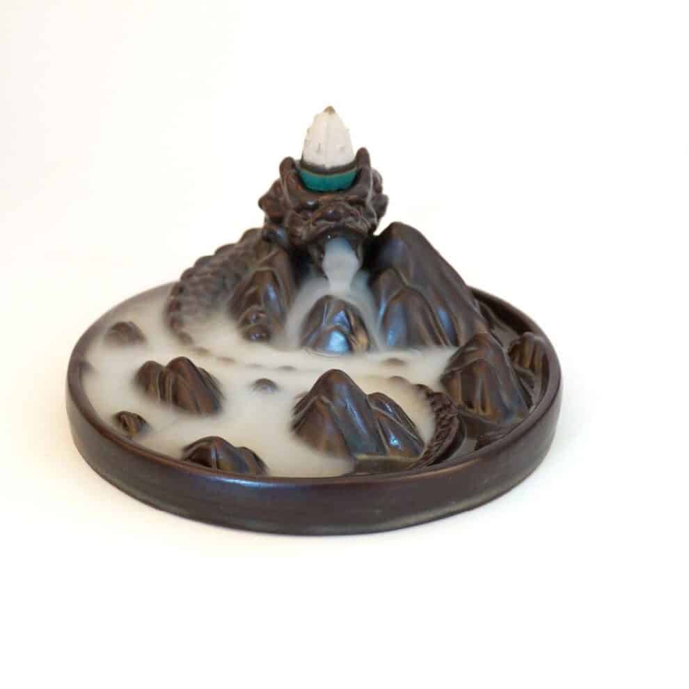 Ceramic Backflow Majestic Mountain Dragon Incense Burner Holder