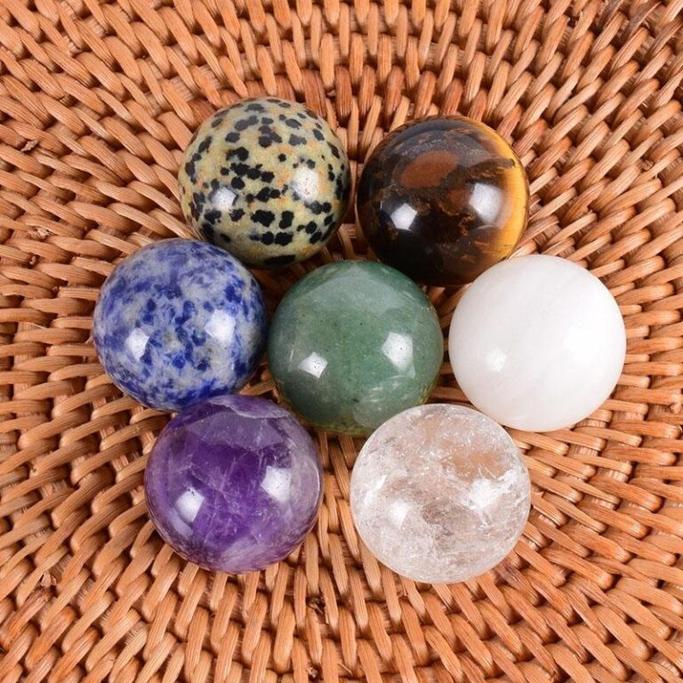Crystal Ball Set 7 PCS 25MM Sphere Amethyst Chakra Home Ornament