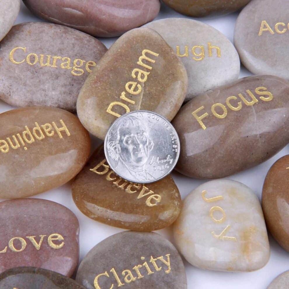 Inspirational River Stones 25 PCS Set Carved Tumbled Chakra Reiki Healing