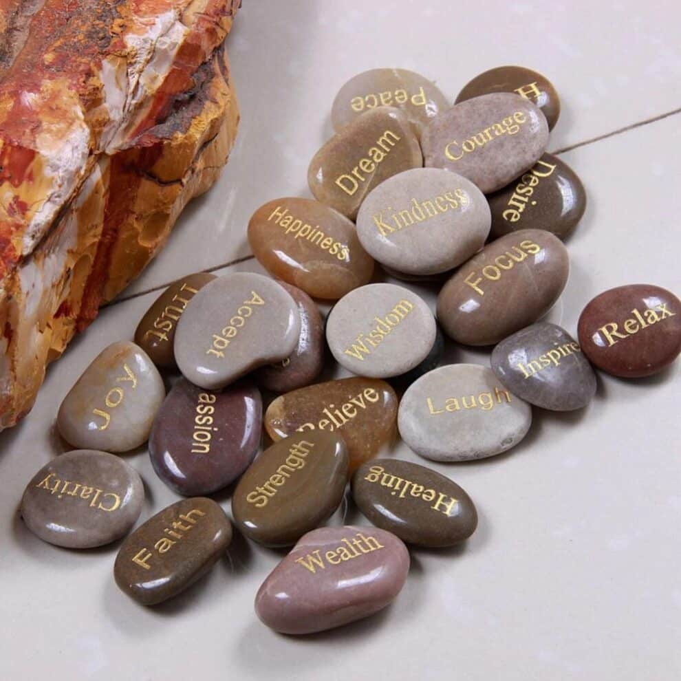 Inspirational River Stones 25 PCS Set Carved Tumbled Chakra Reiki Healing