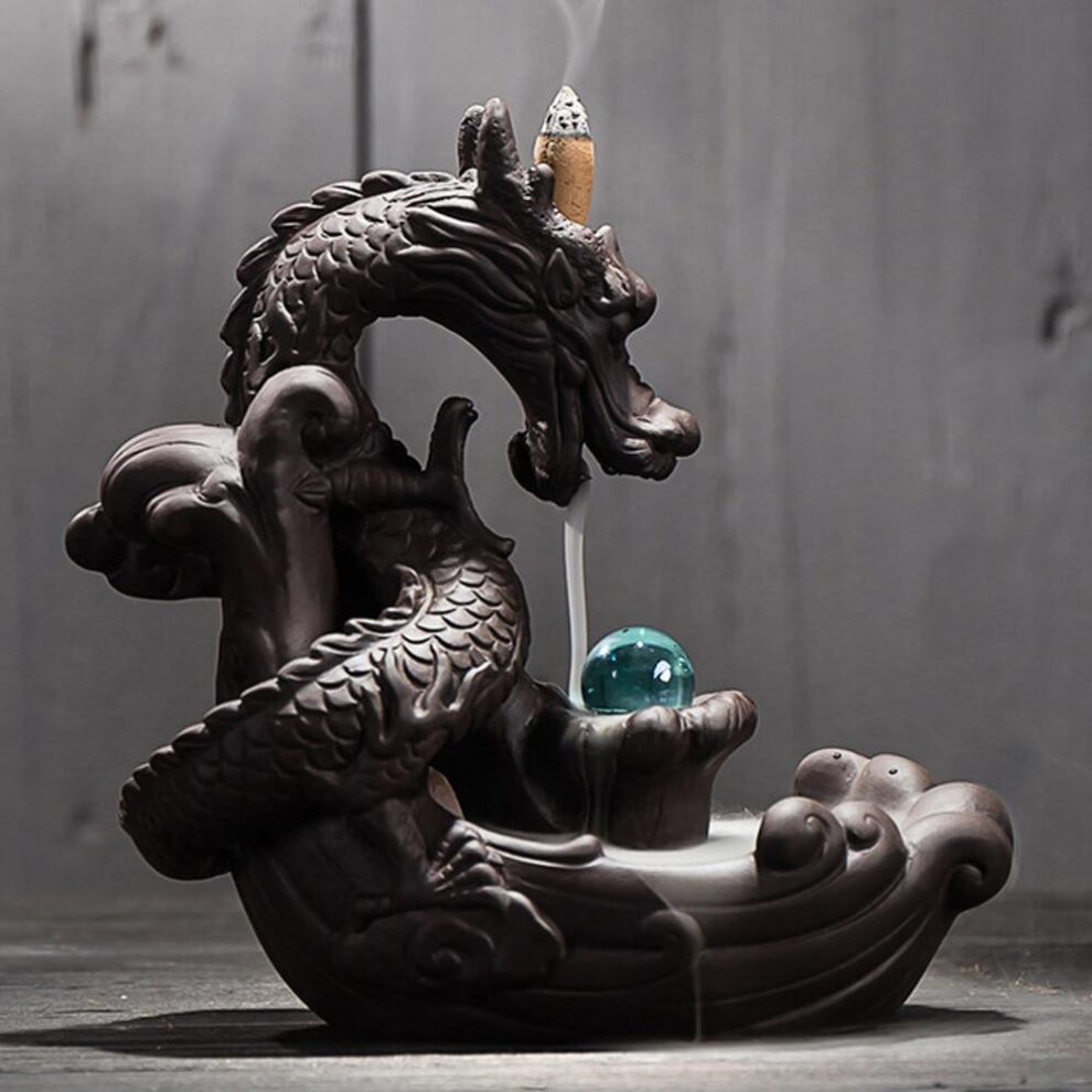 Waterfall Backflow Dragon Crystal Ball Incense Burner Holder
