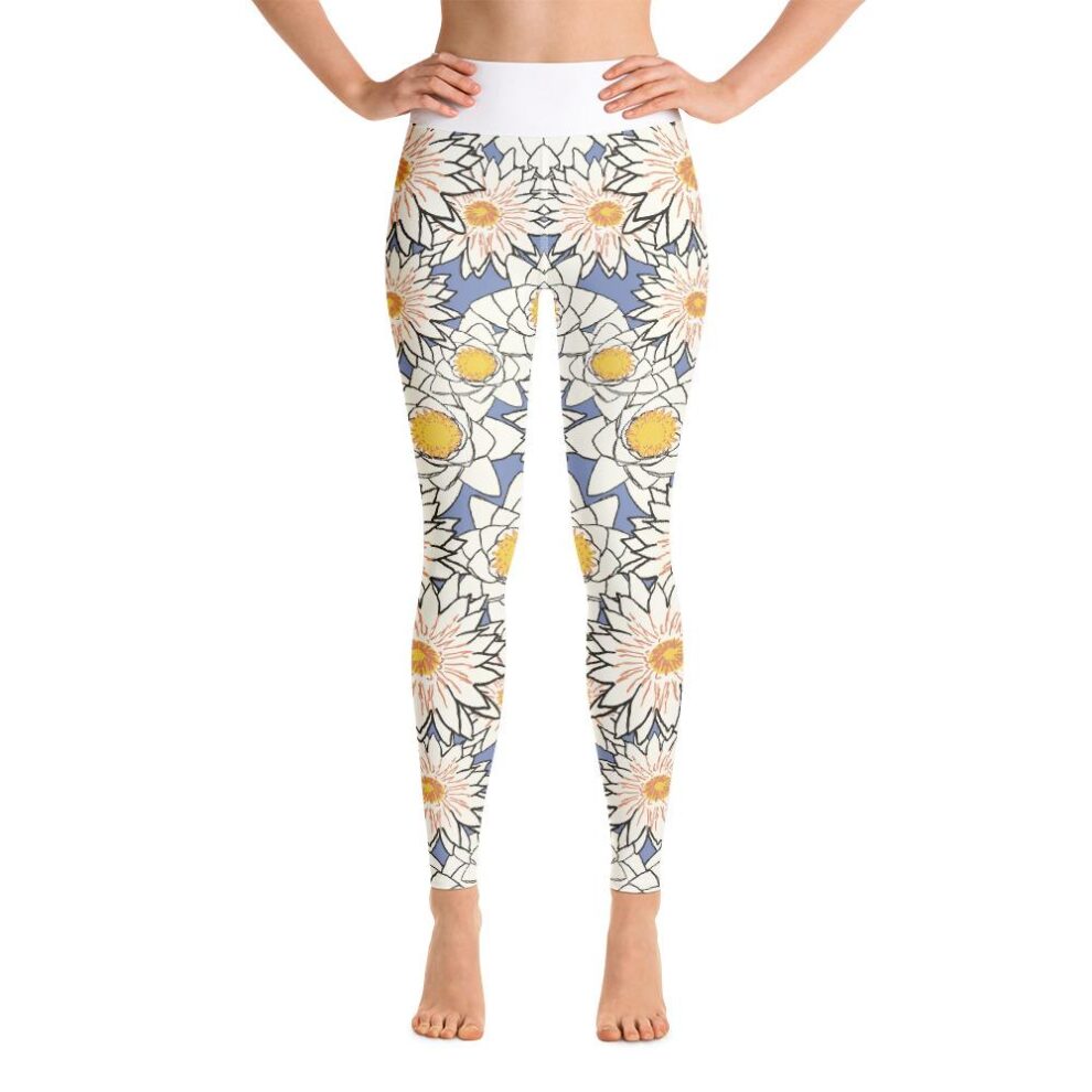 White Lotus High Waist Flower Pattern Yoga Pants Leggings