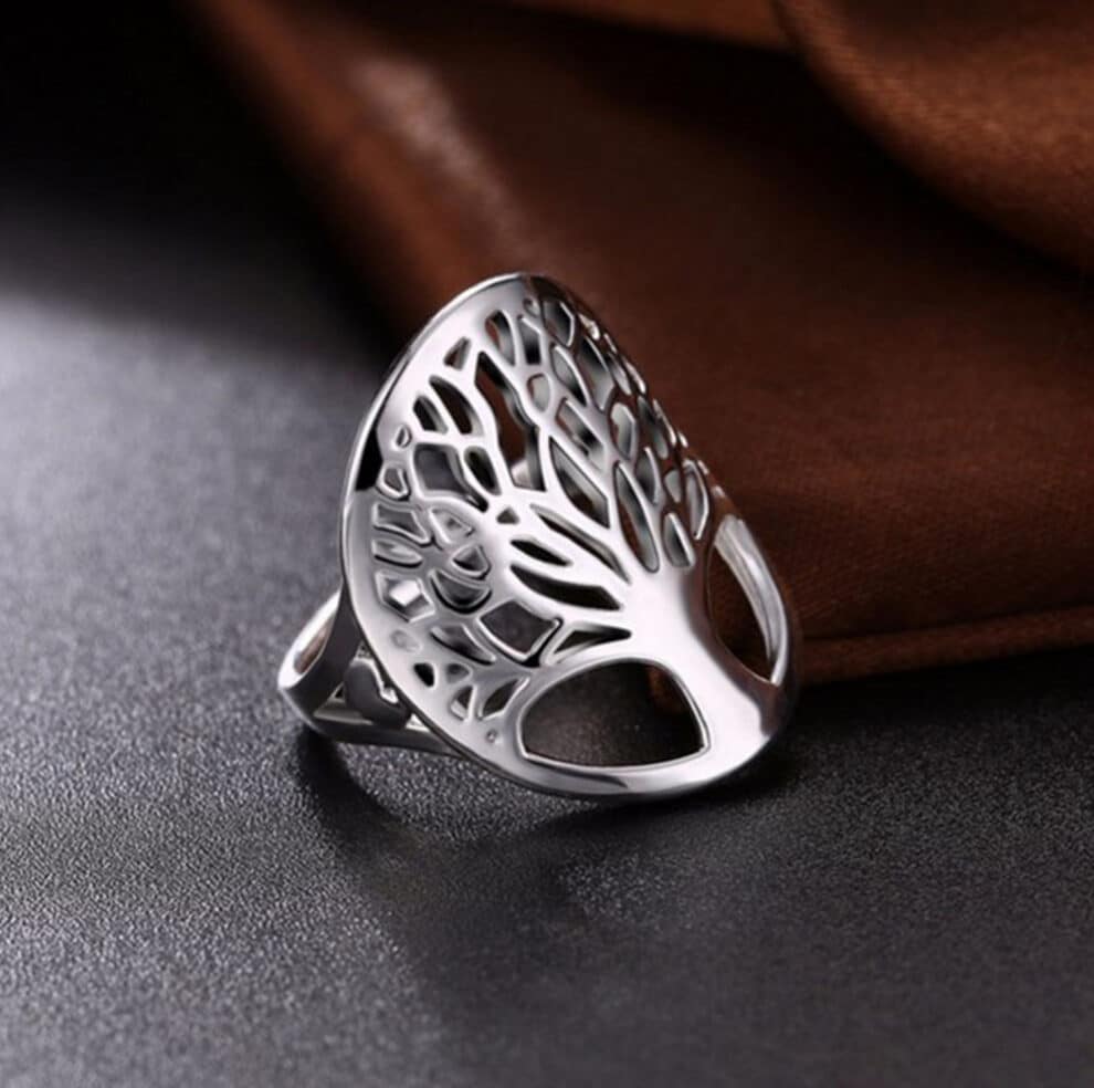 Unique Hollow Sacred Tree of Life Silver Unisex Ring