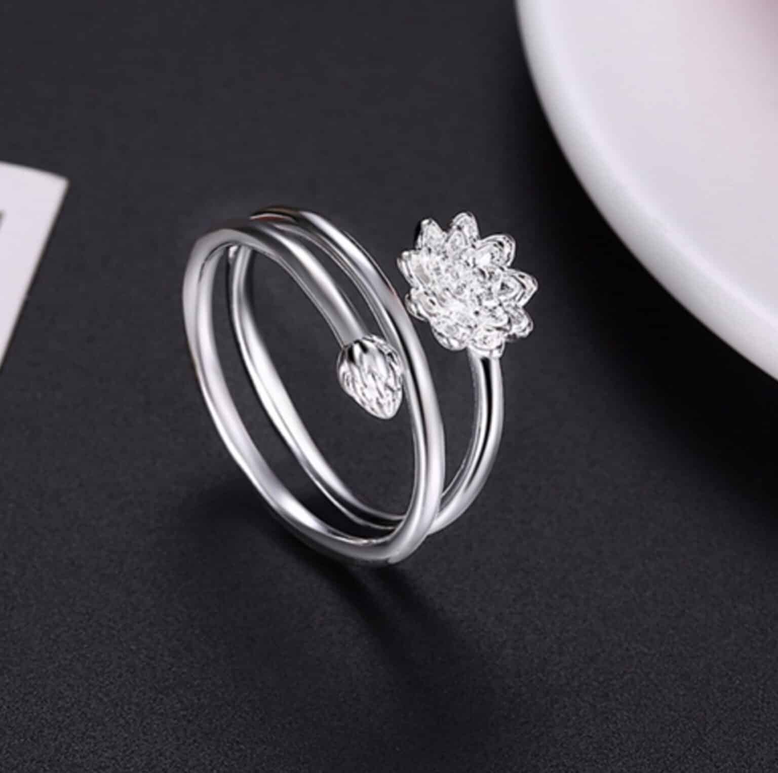 Silver Lotus Flower Purity Symbol Women’s Ring